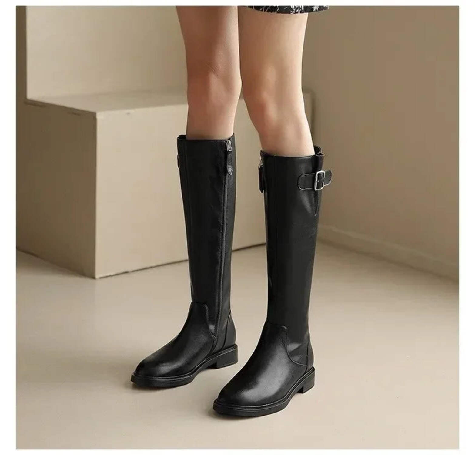 Women Knee High Boots Luxury Split Cow Genuine Leather Brown Black ZIP ...
