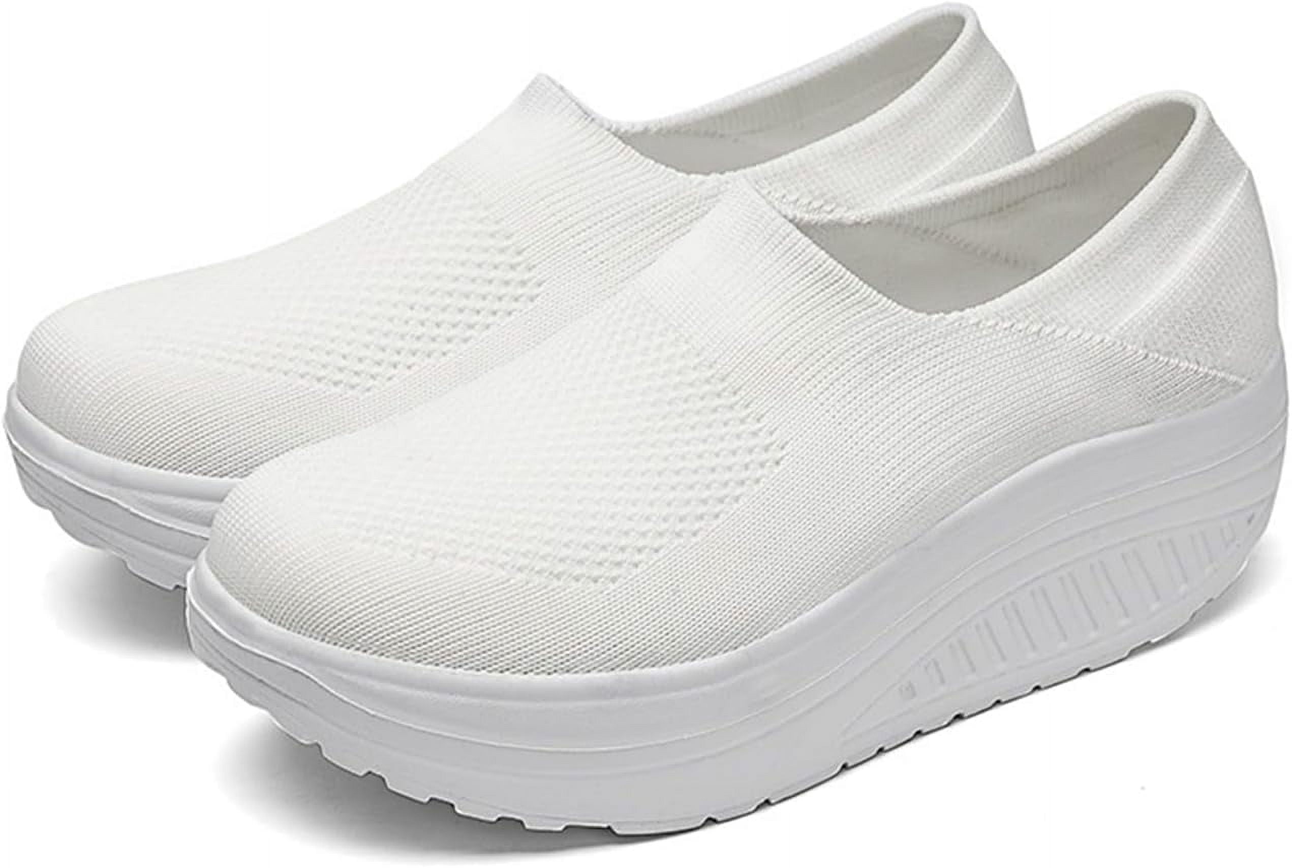 Women Knit Mesh Wedge Platform Slip on Rocking Shoes with Arch Support ...