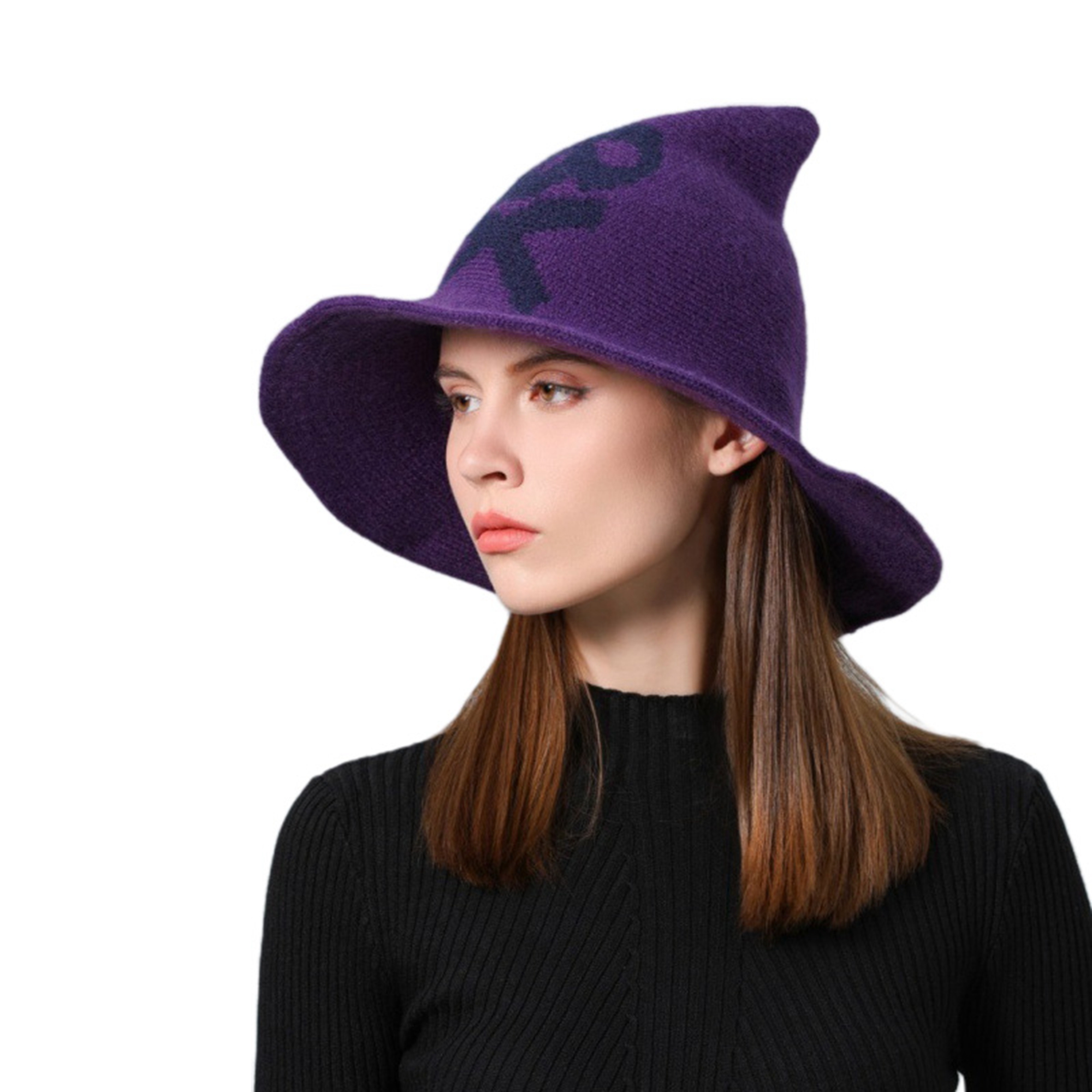 Women Knitted Witch Hats Skull Print Halloween Party Hats for Adult ...