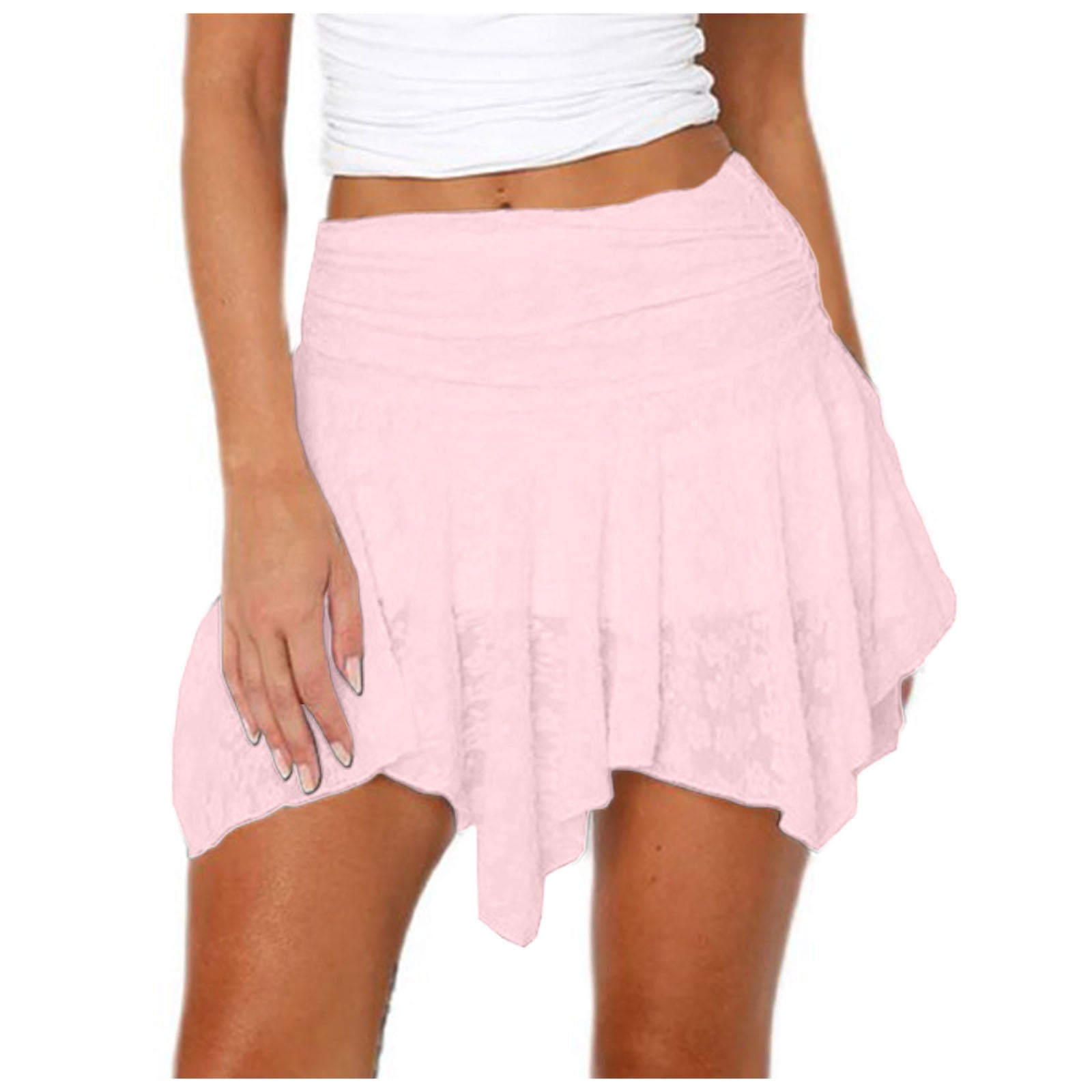 Women Lace Mini Skirt Ruffle Hem Skirt Low Waist Mini Skirt Floral Lace ...