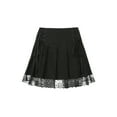 Women Lace Patchwork Mini Pleated Skirts High Waist Lace Up Ruffle