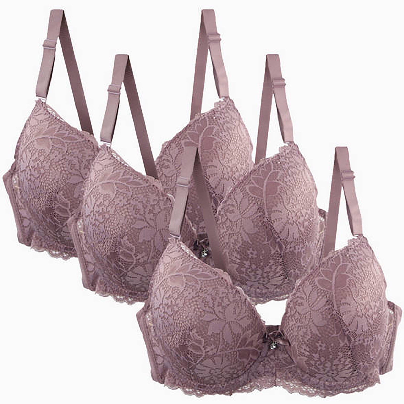 Women Lace Push up Bras 3 Pack, Back 2 Hooks Comfort Wireless Bras for ...