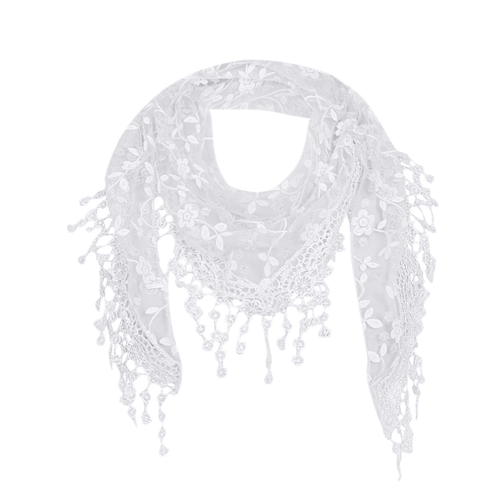 Women Lace Sheer Floral Handkerchief Scarf Shawl Wrap Tassel Men Desert ...