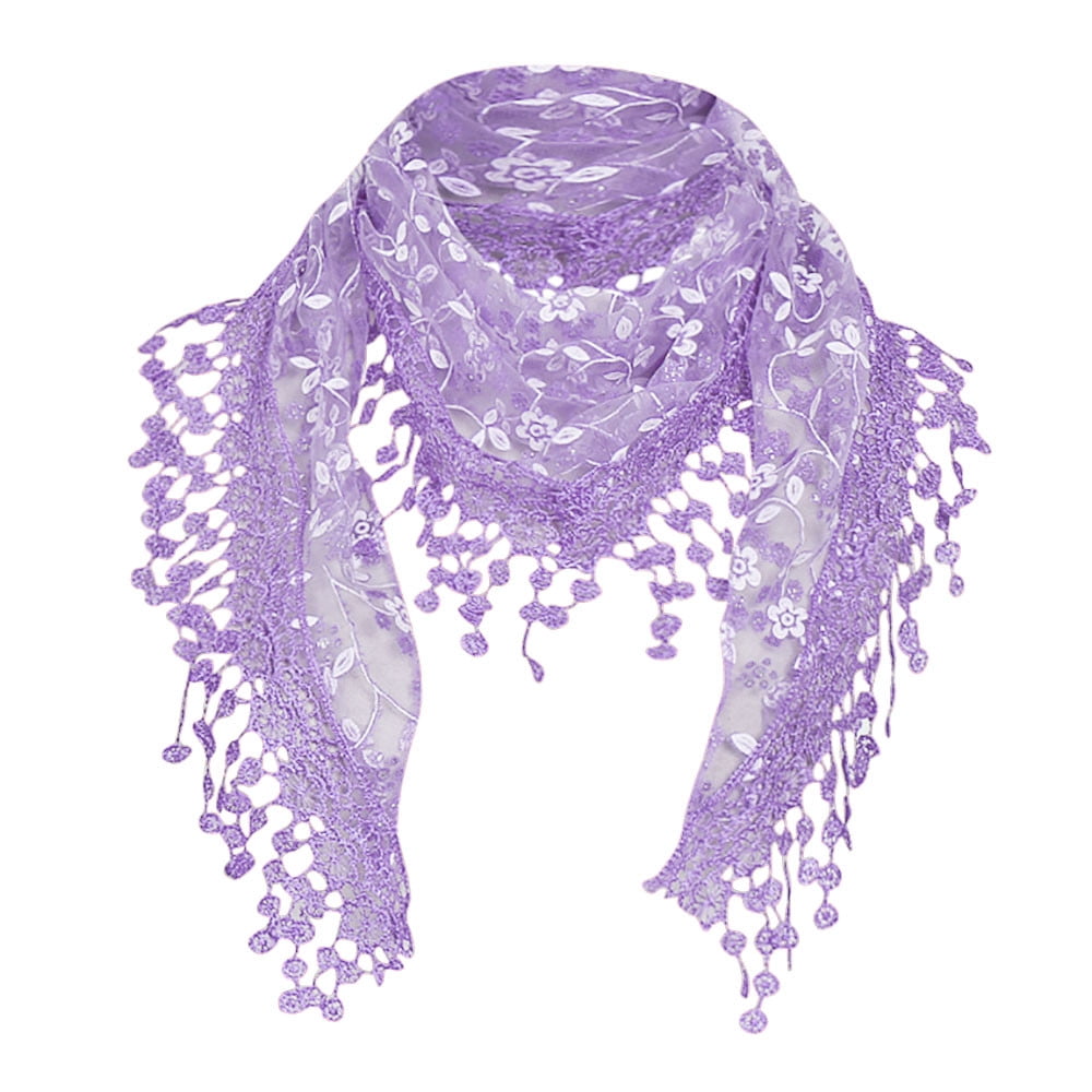 Women Lace Sheer Floral Small Scarf for Neck Scarf Shawl Wrap Tassel ...