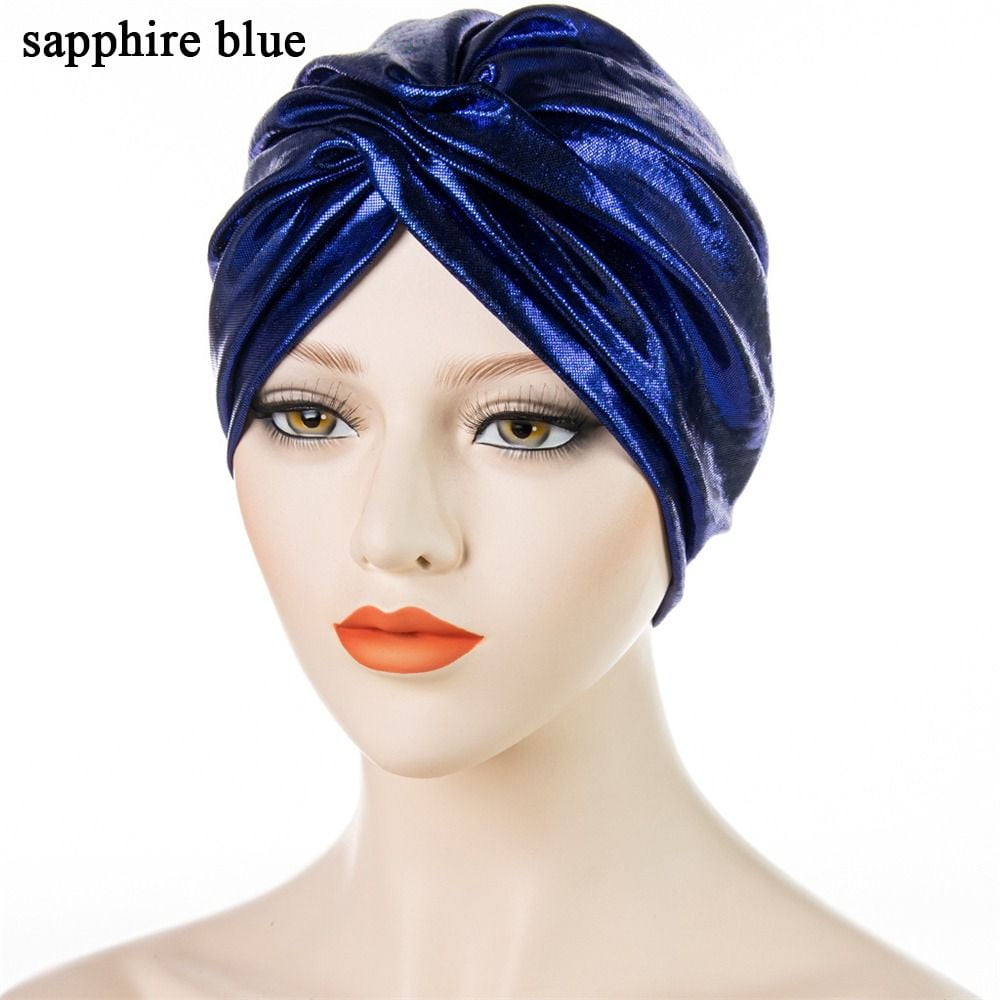 Women Ladies Forehead Crossed Stamping Laser Muslim Hijab Hat Turban ...