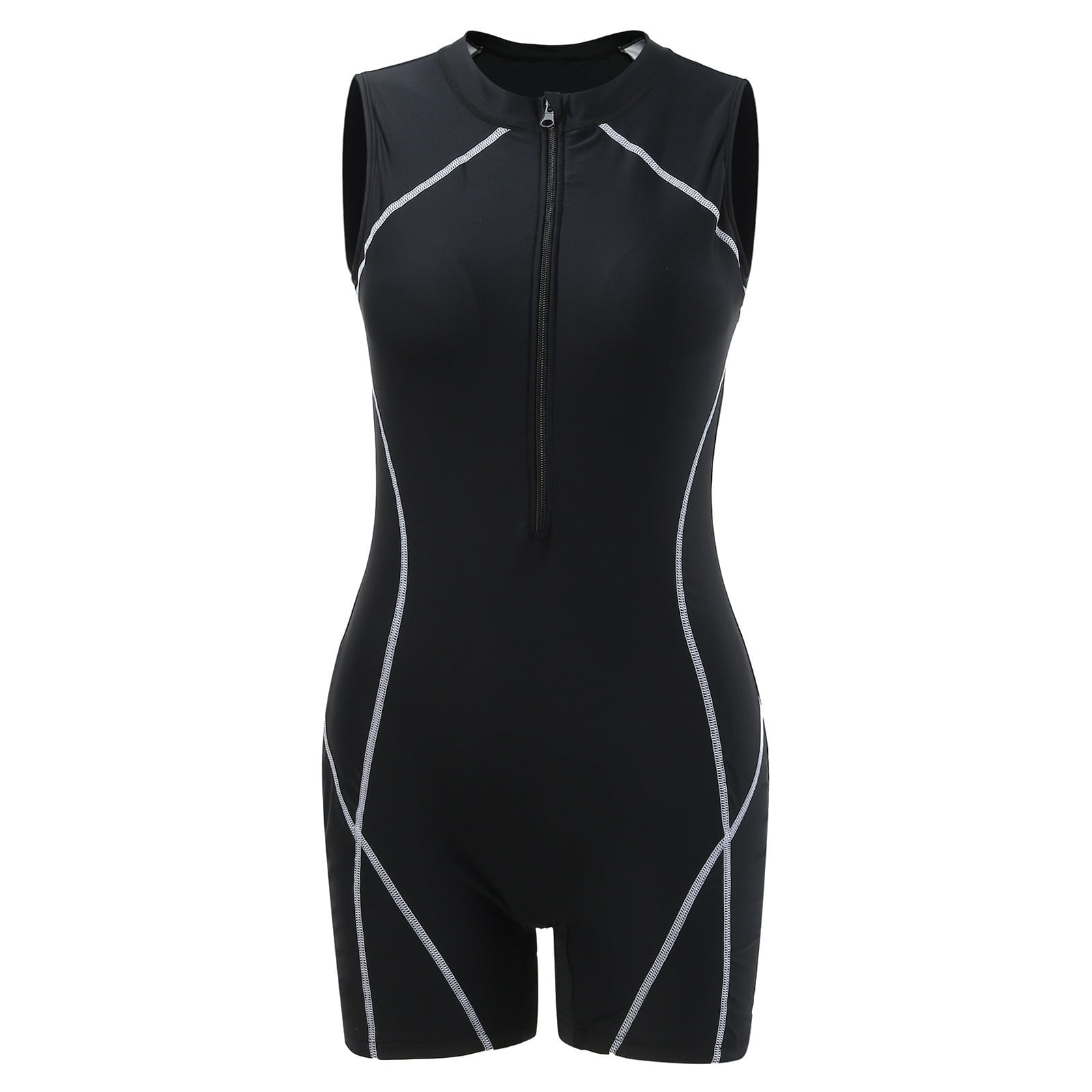 Women Ladies Swimsuit Boyshort Short Sleeve Rashguard Contrast Line ...