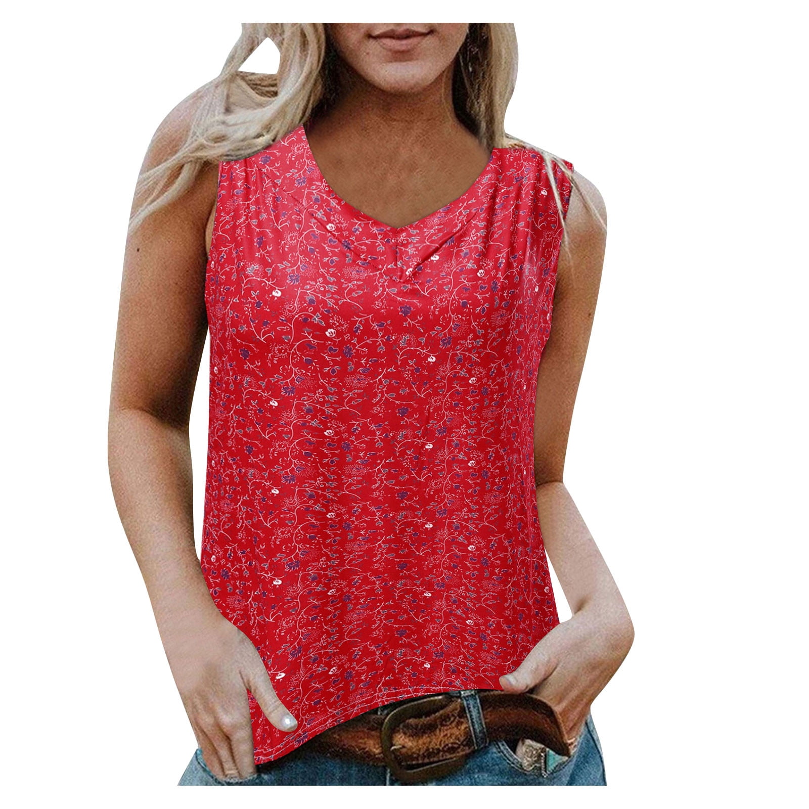 Women Ladies V Neck Sleeveless Printed Blouse Tops Clothes Tank Tops ...