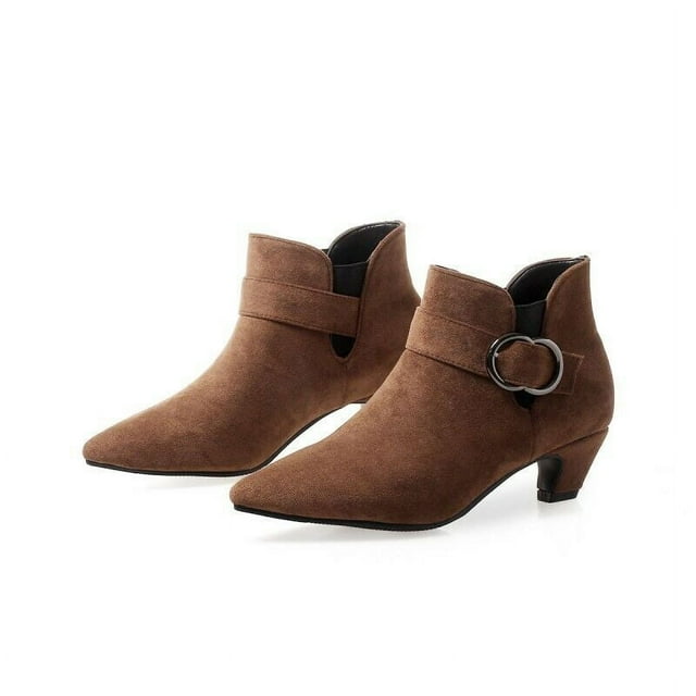 Women Lady Casual Comfy Pointy Toe Low Kitten Heel Ankle Boots Office ...