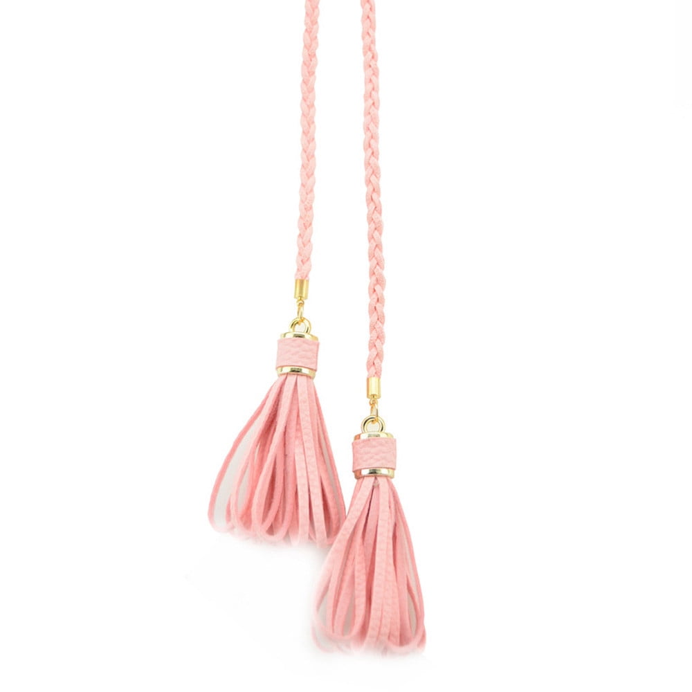 Women Lady Skinny Braided Belt Faux Leather Knot Tassel Dress Waistband ...