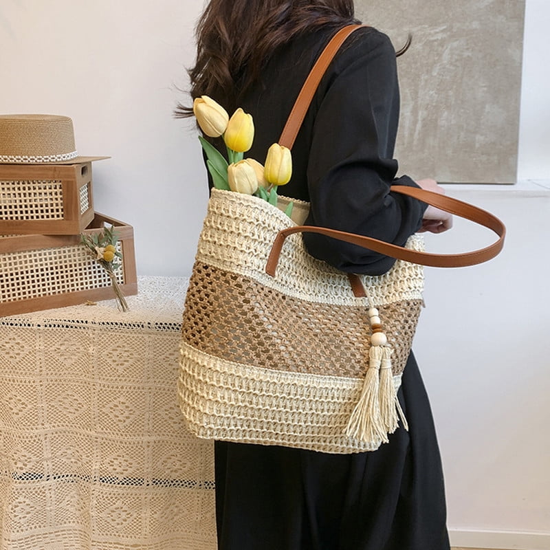 Women Large Capacity Tote Bag Summer Beach Bag Handbag With Tassel ...