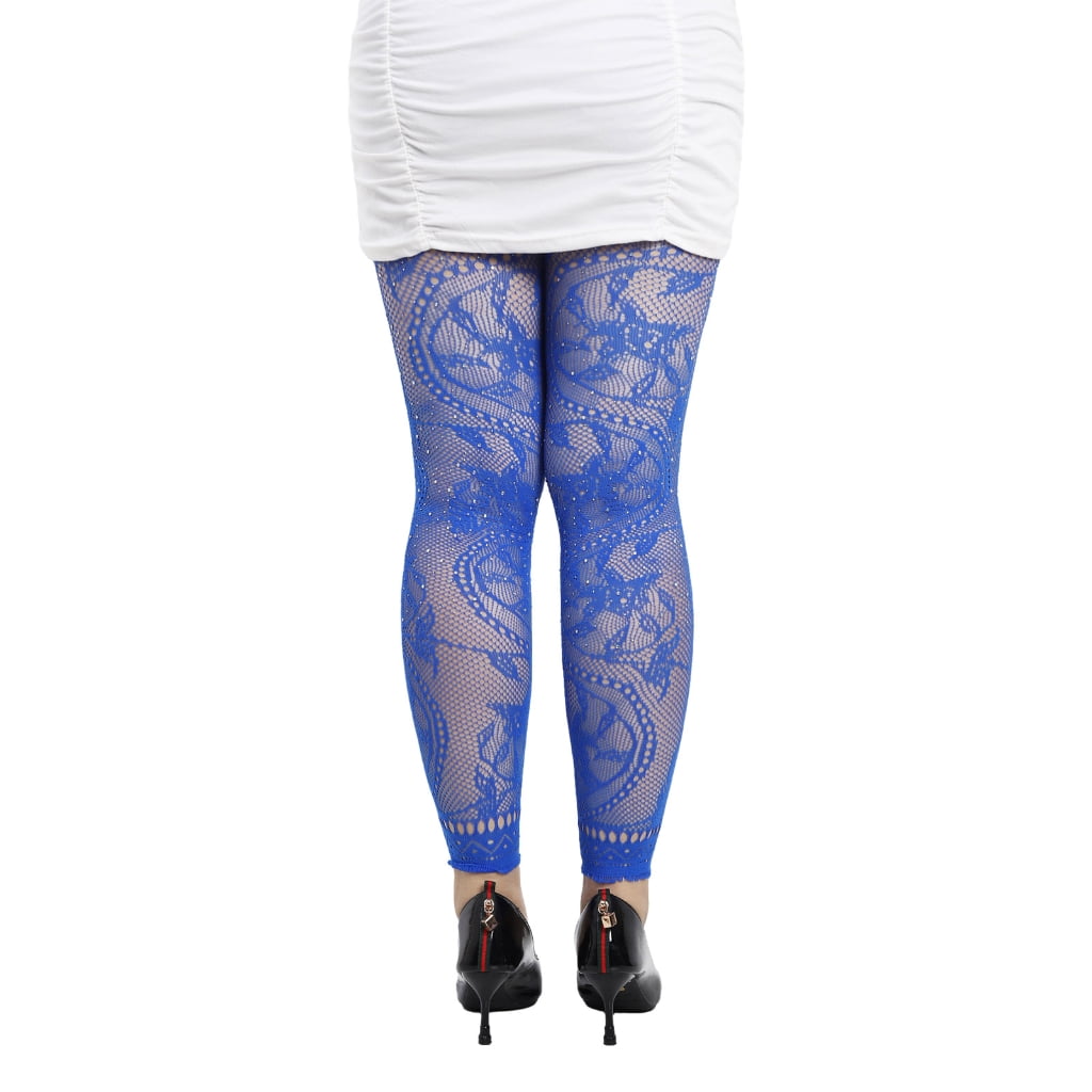 Women Large Size Fishnet Leggings Floral Patterned Mesh Ankle Tights ...