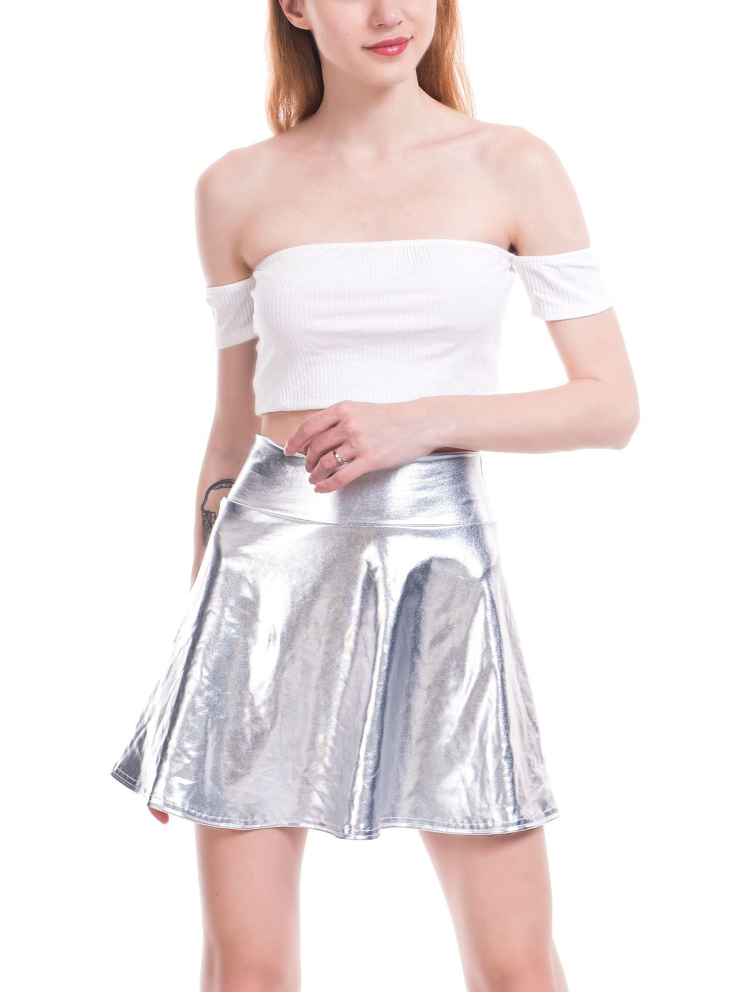 Women Laser Mini Skirt Reflective High Waist Thigh Pleated Skirt for ...