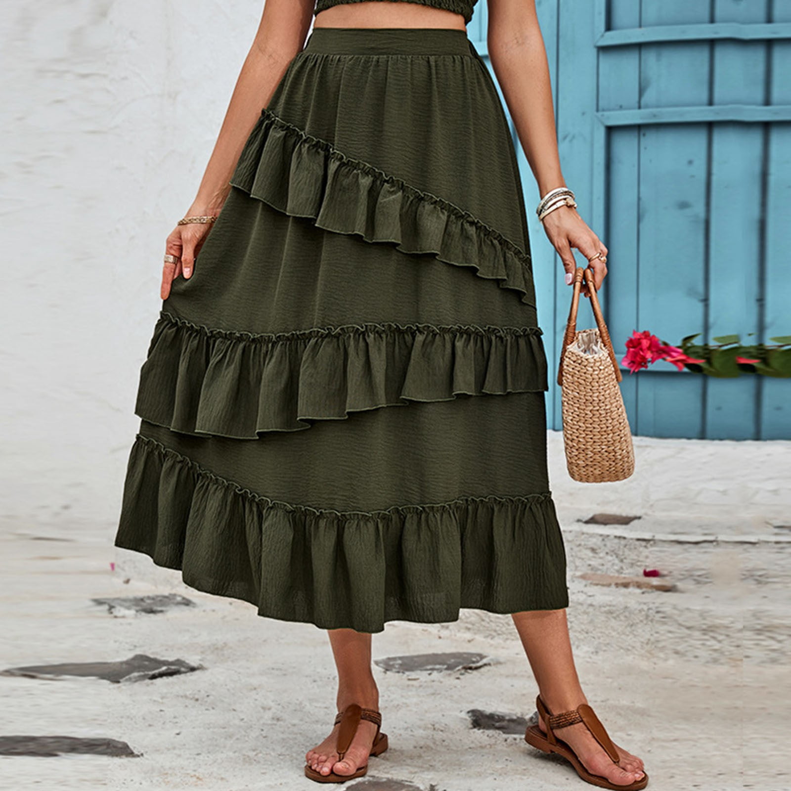 Women Layered Tiered Tulle Maxi Skirt Sheer Mesh A Line Skirt Flared Elastic Waist Long Cake ...