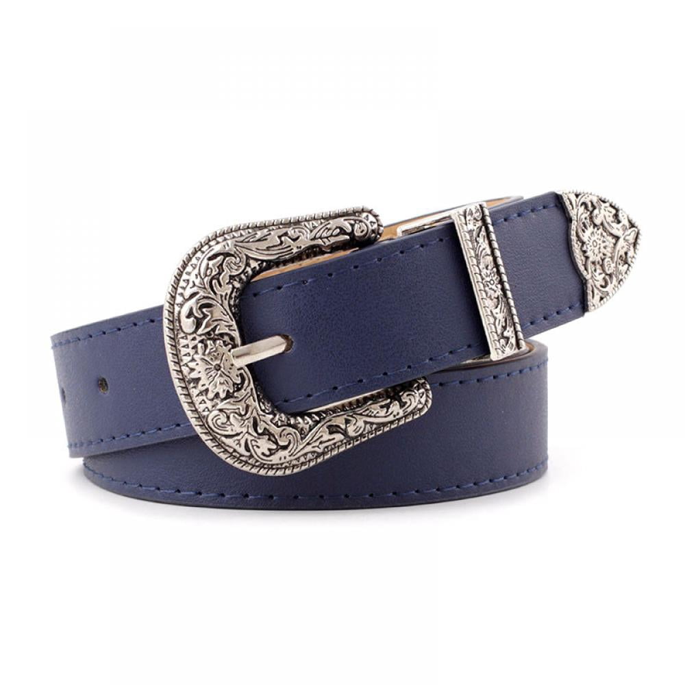 Vintage Women's PU Leather Belt, Western Design, Dark Blue, Ideal for ...