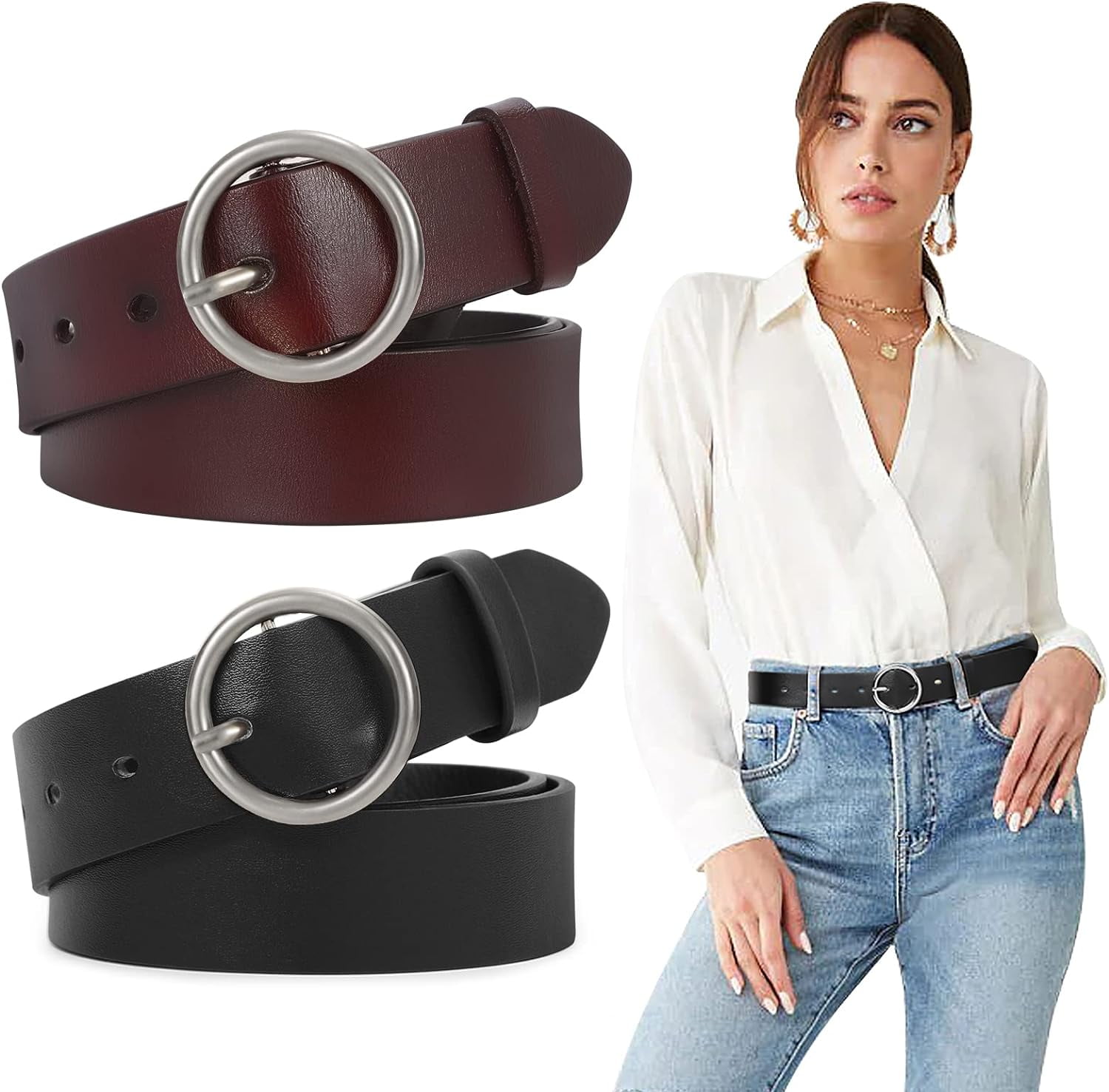 Women Leather Belts,Plus Size Fashion Soft Faux Leather Jeans Belts ...