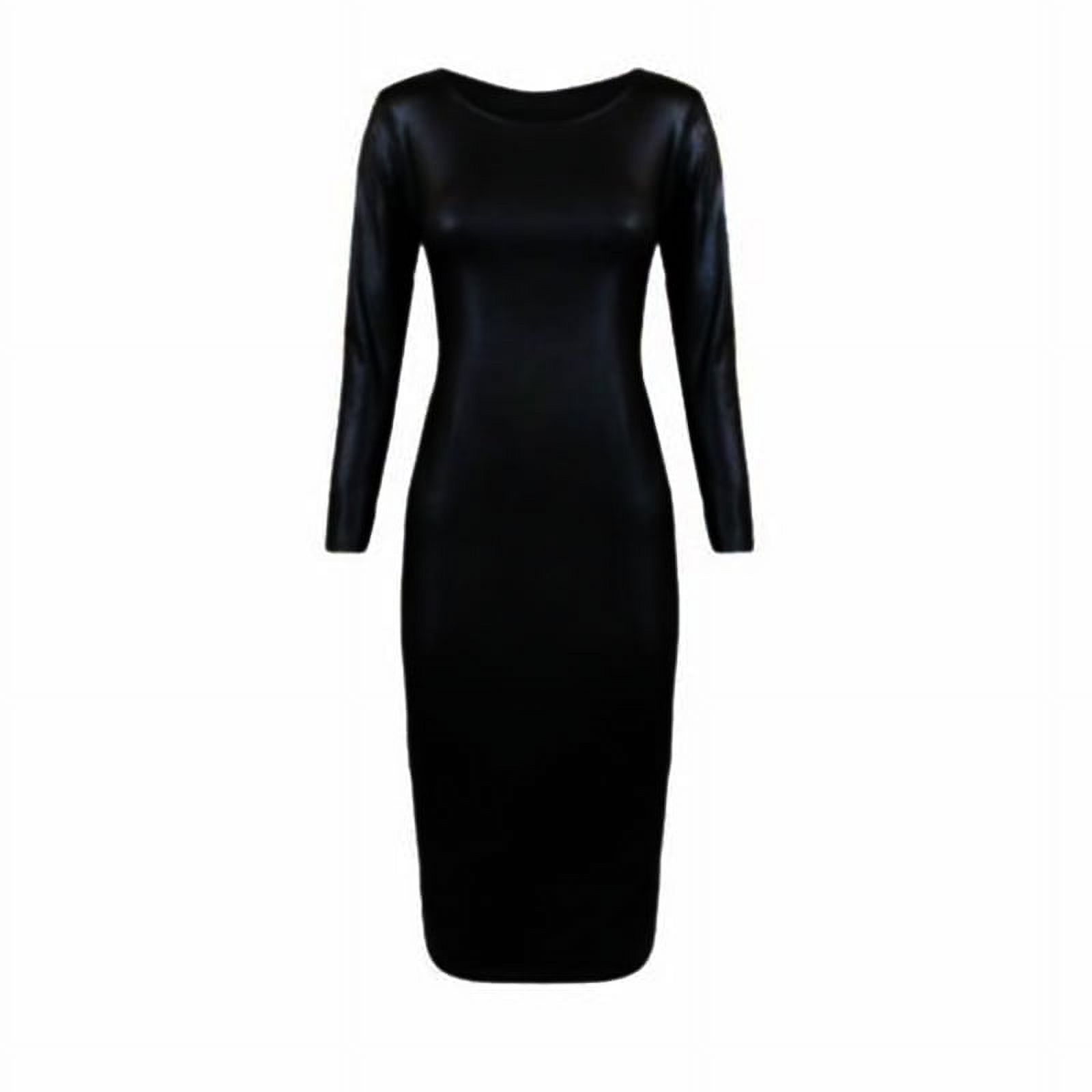 Women Leather PVC Sexy Slim Dress Party Club Midi Dress Long Sleeve ...