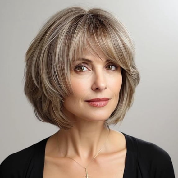 Women Light Brown Wig Short Bob Wig with Bangs Synthetic Modern Cosplay ...