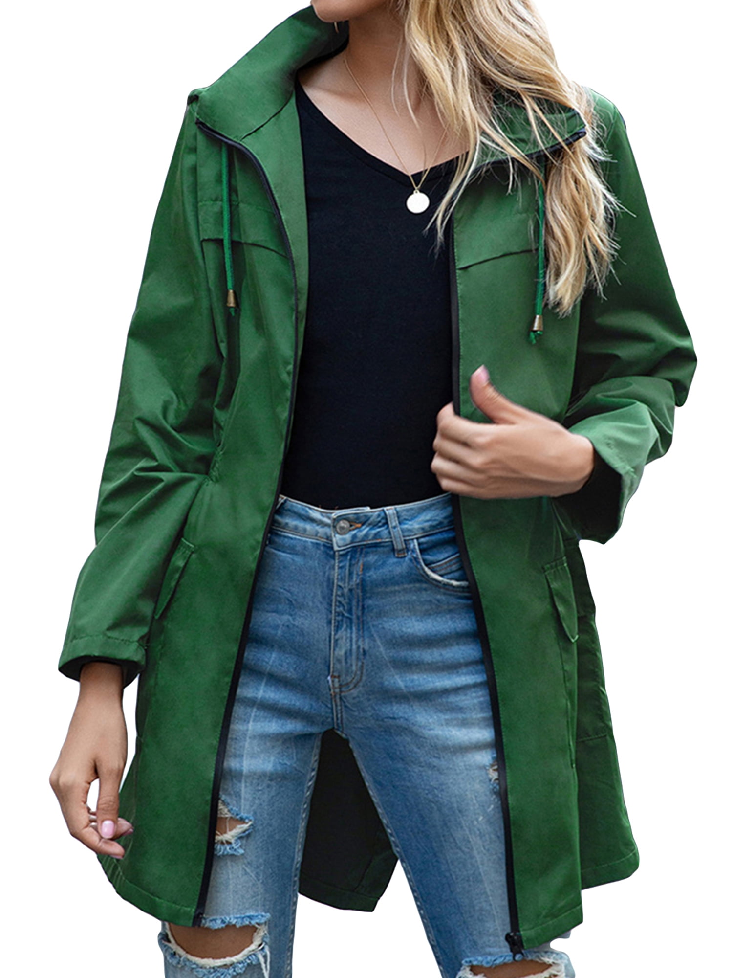 Women Light Rain Jacket Waterproof Active Outdoor Trench Raincoat with ...