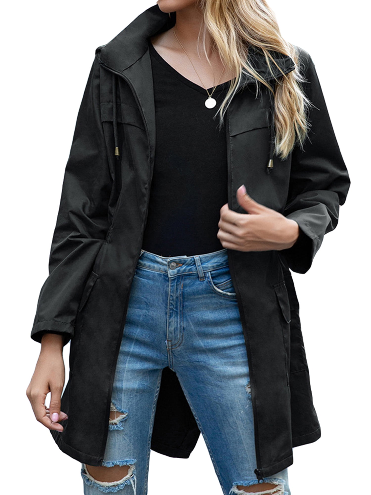 Women Light Rain Jacket Waterproof Active Outdoor Trench Raincoat with ...