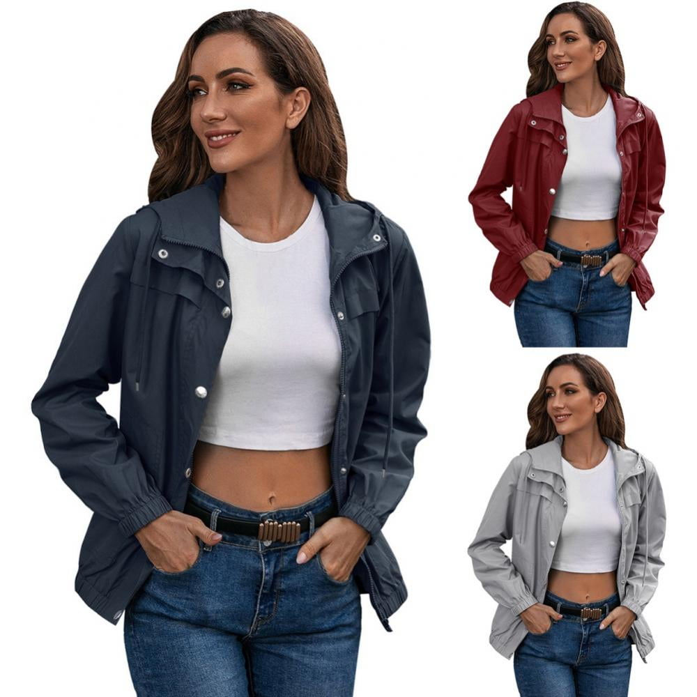 Women Light Rain Jacket Waterproof Active Outdoor Trench Raincoat with ...
