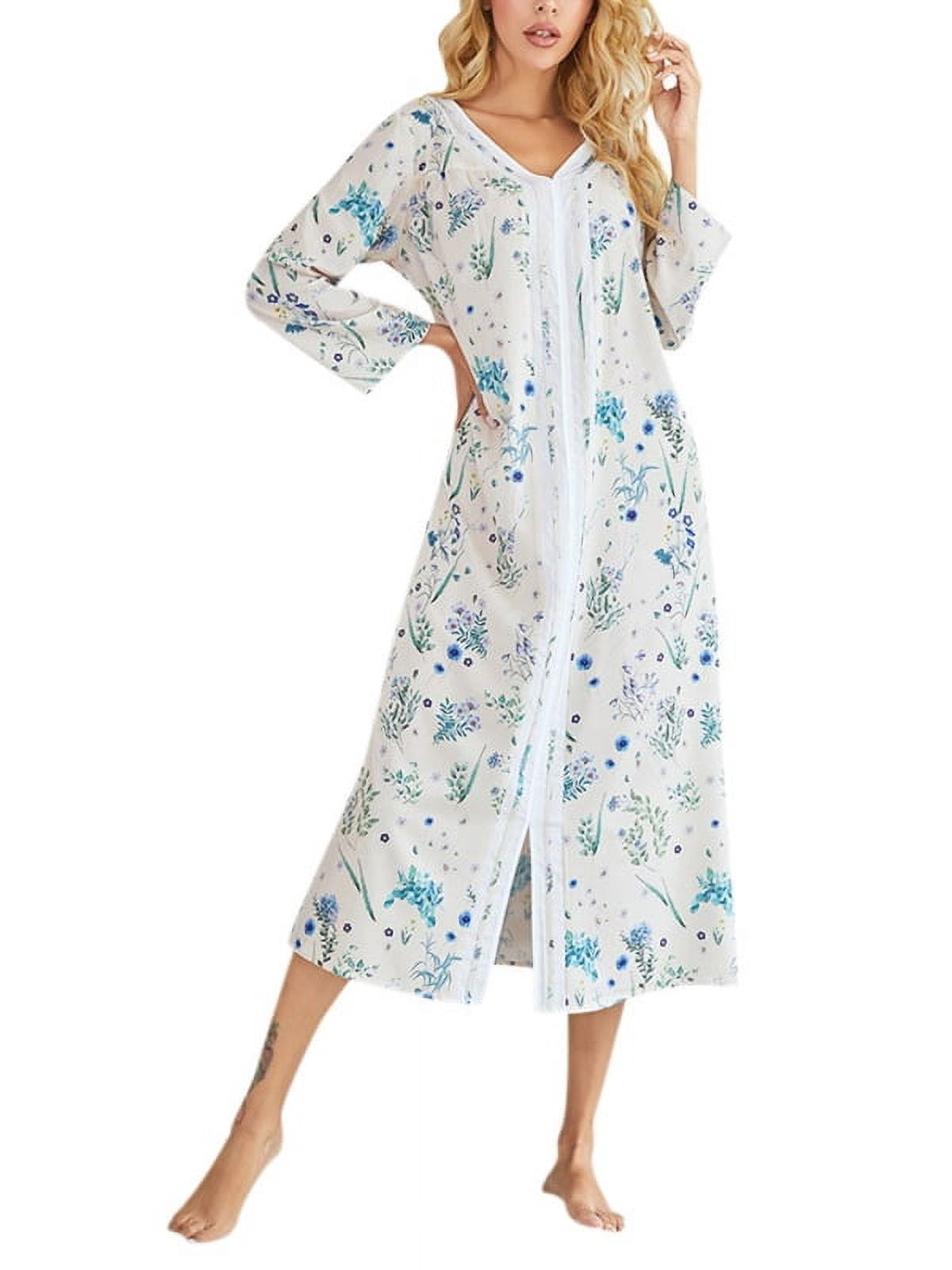 Women Lightweight Long Pajamas Robes Sleeve Full Length Housecoat ...