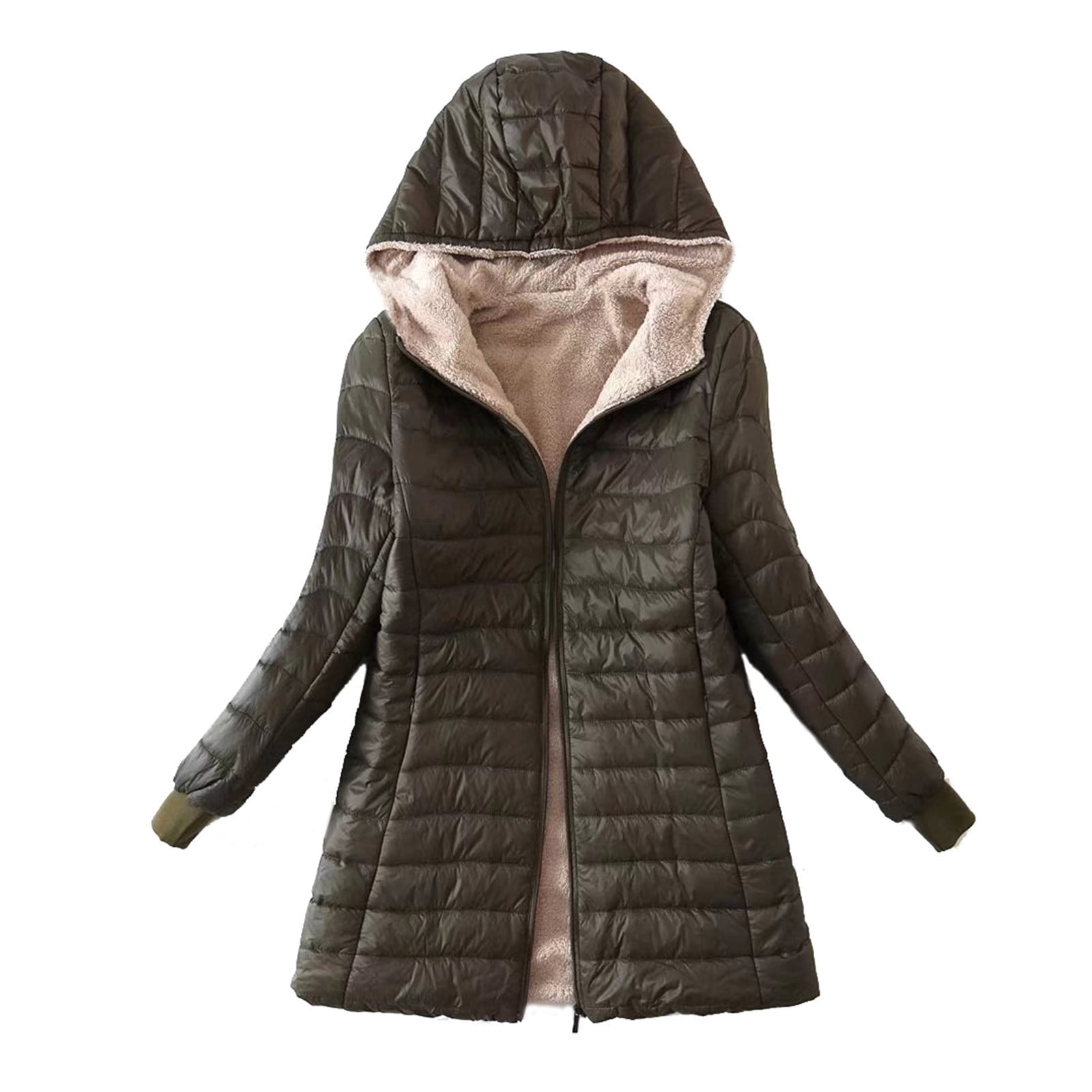 Women Lightweight Puffer Jacket Plus Size Quilted Coat Hooded Packable Fleece Winter Warm ...