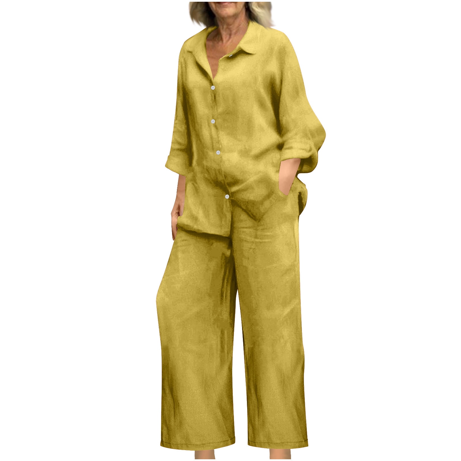 Women Linen 2 Piece Pants Suit, Women Dressy Cotton Linen Sets Outfits ...