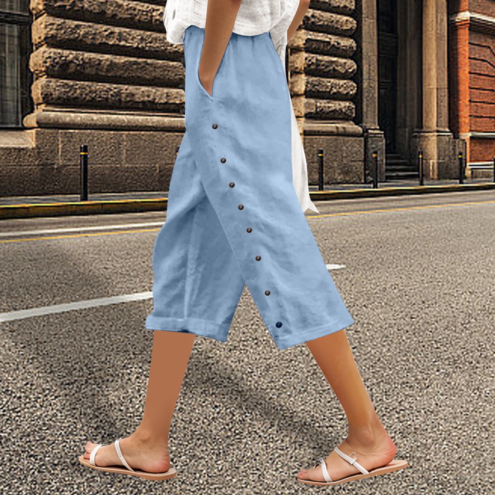Women Linen Capri Pants Lightweight Spring Summer Pants For Women 2025 ...