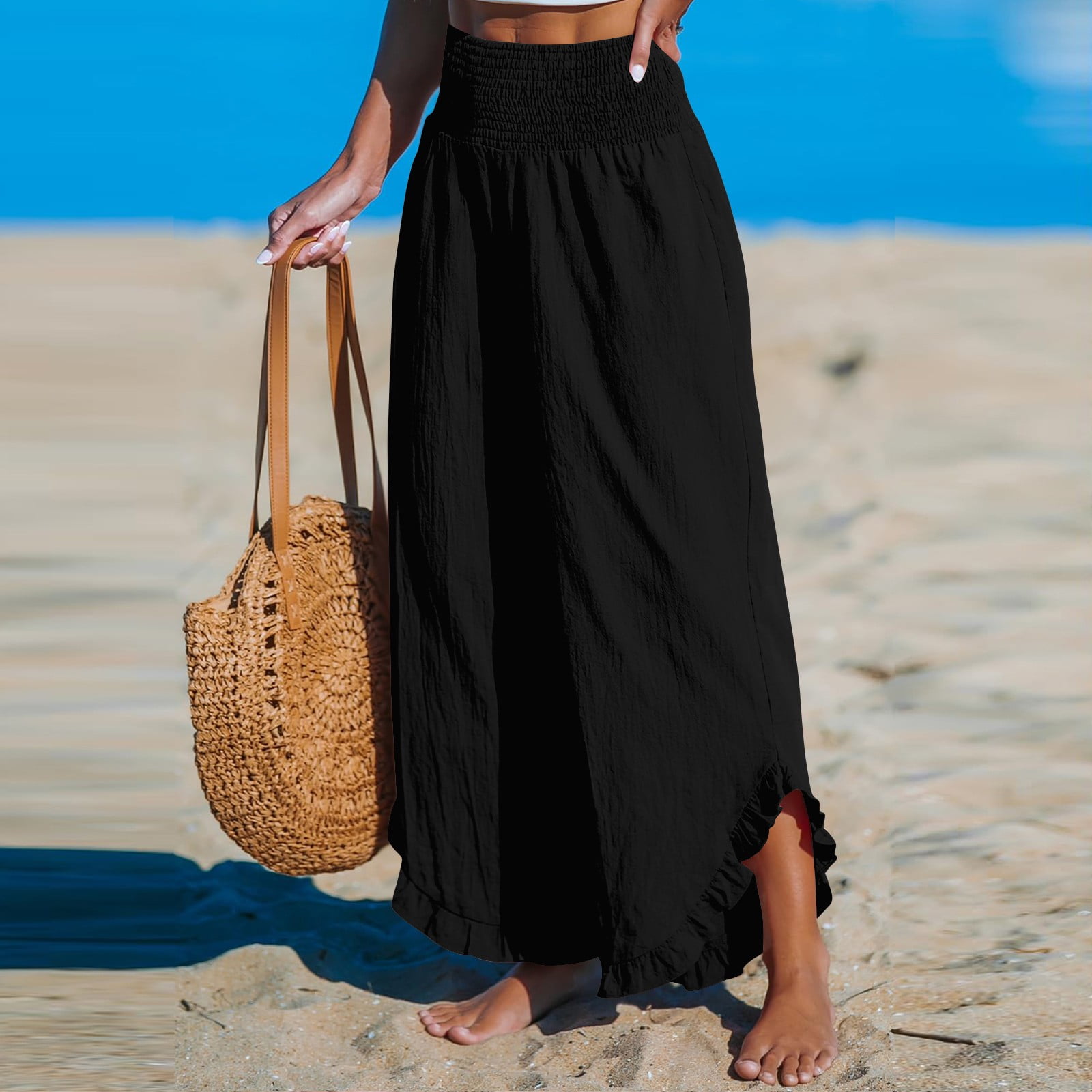 Women Linen Palazzo Pants Summer Boho Wide Leg High Waist Casual Lounge