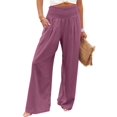 Women Linen Palazzo Pants Summer Boho Wide Leg High Waist Casual Lounge