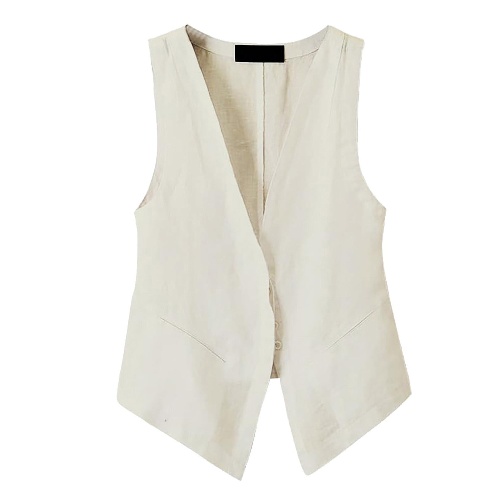 Women Linen Vest Tops Sleeveless Polyester Button Down Spring Summer ...