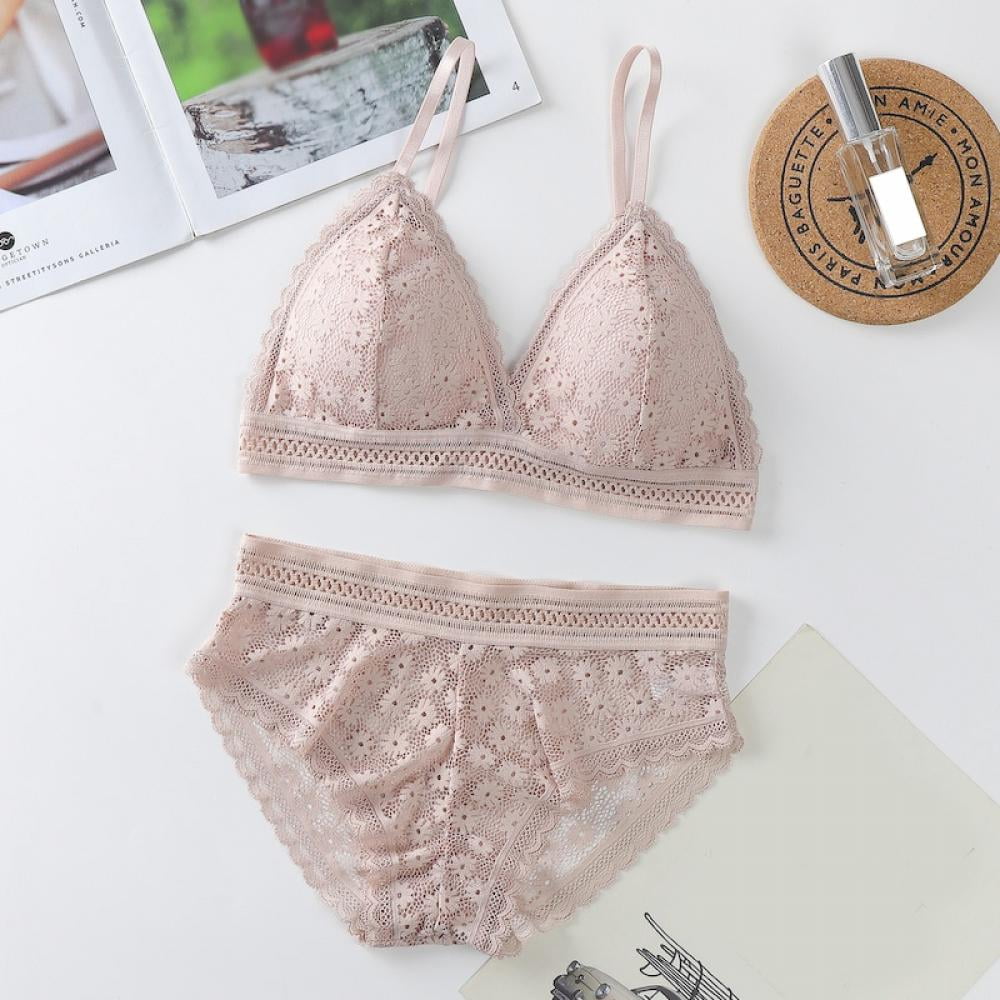 Women Lingeries Two Piece Lace Lingerie Set Wireless Bra and Panty Set ...
