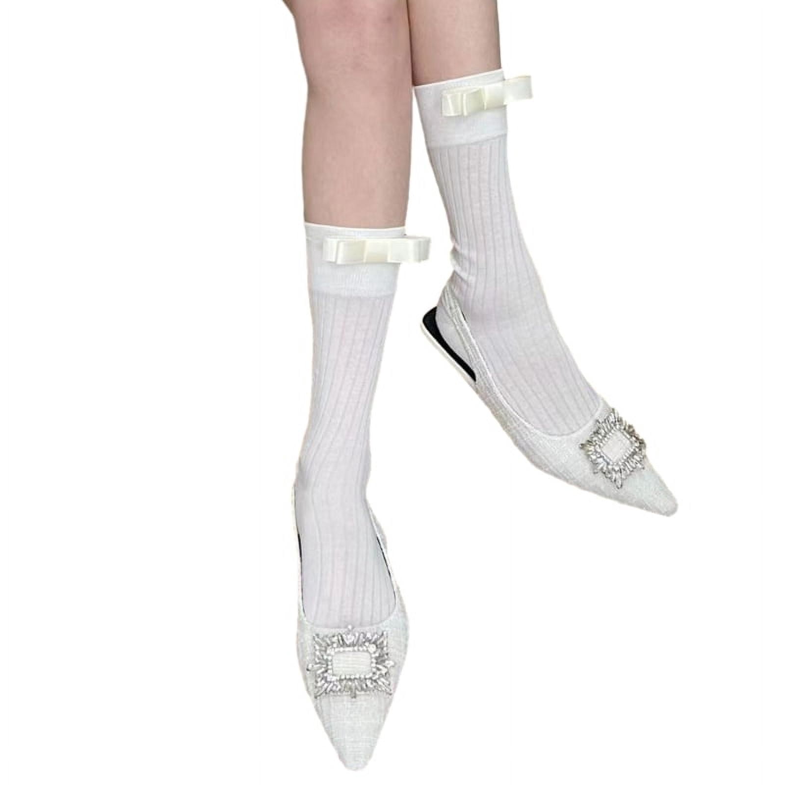 Women Lolita Transparent Mesh Crew Socks Sweet Ruffled Lace Trim ...