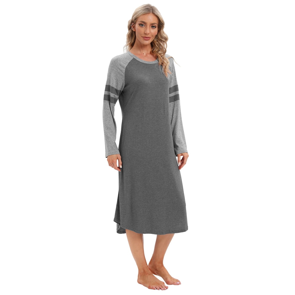 Women Long Nightgowns Long Sleeves Nightshirts V Neck Full Length Sleep Shirts Nightdress Plus