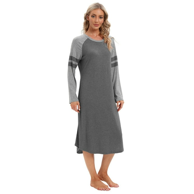 Women Long Nightgowns Long Sleeves Nightshirts V Neck Full Length Sleep ...