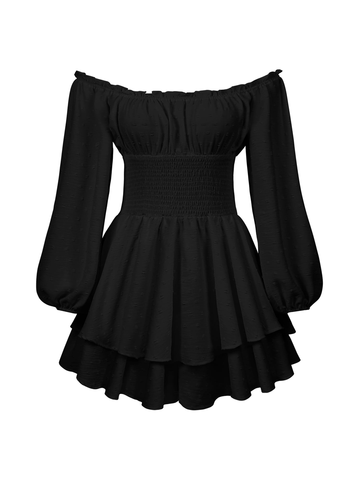 Women Long Puff Sleeve Dress Jumpsuit Off Shoulder Mini Dress With