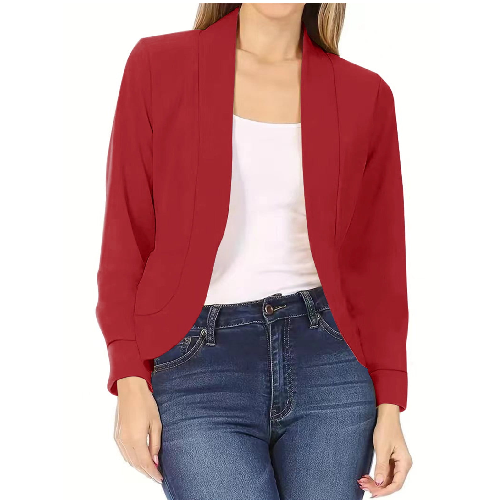 Women Long Sleeve Blazer Open Front Cardigan Jacket Work Office Blazer ...
