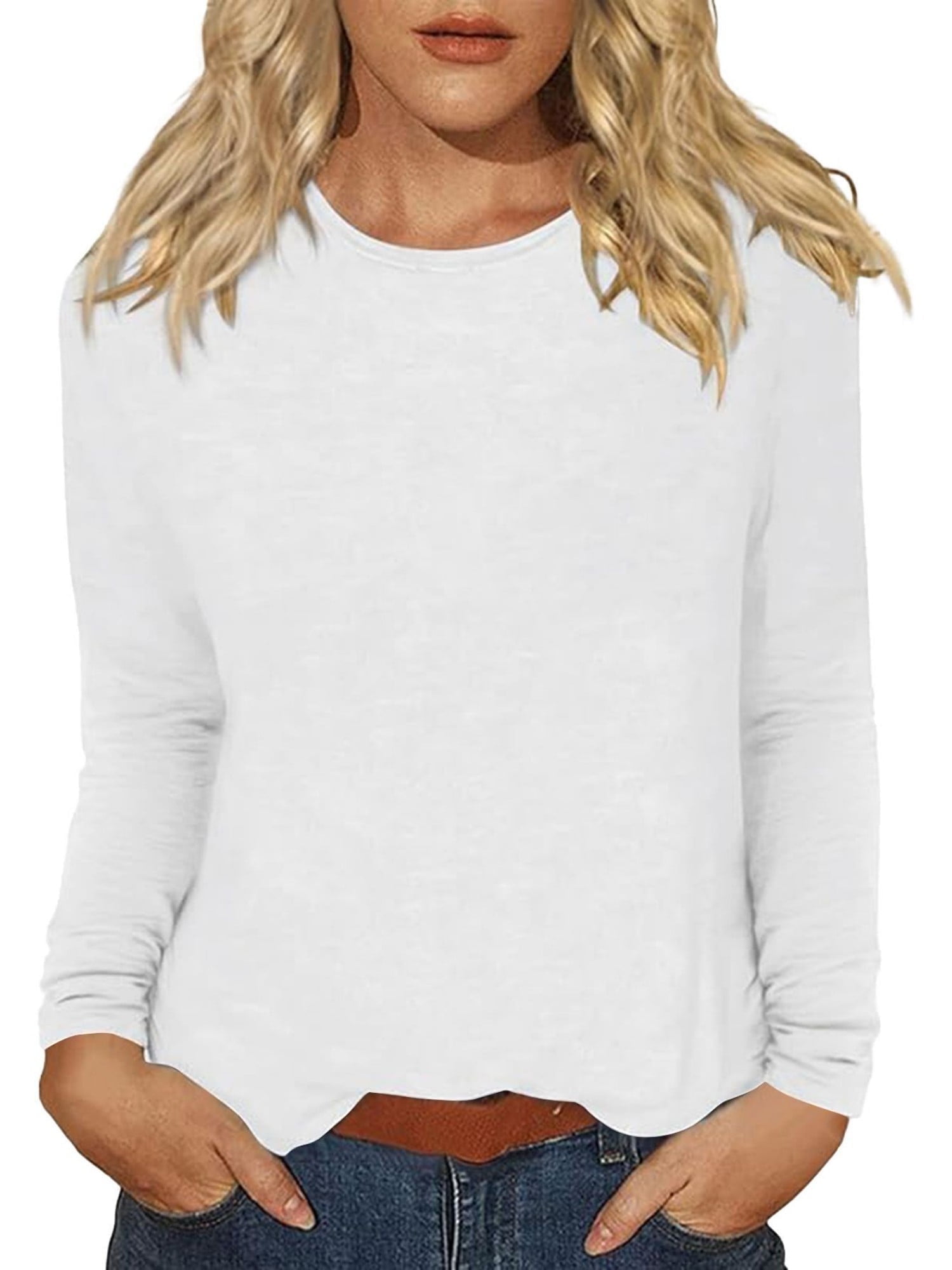 Women Long Sleeve Crew Neck Slim Fit Stretchy Layer T Shirts Tops ...