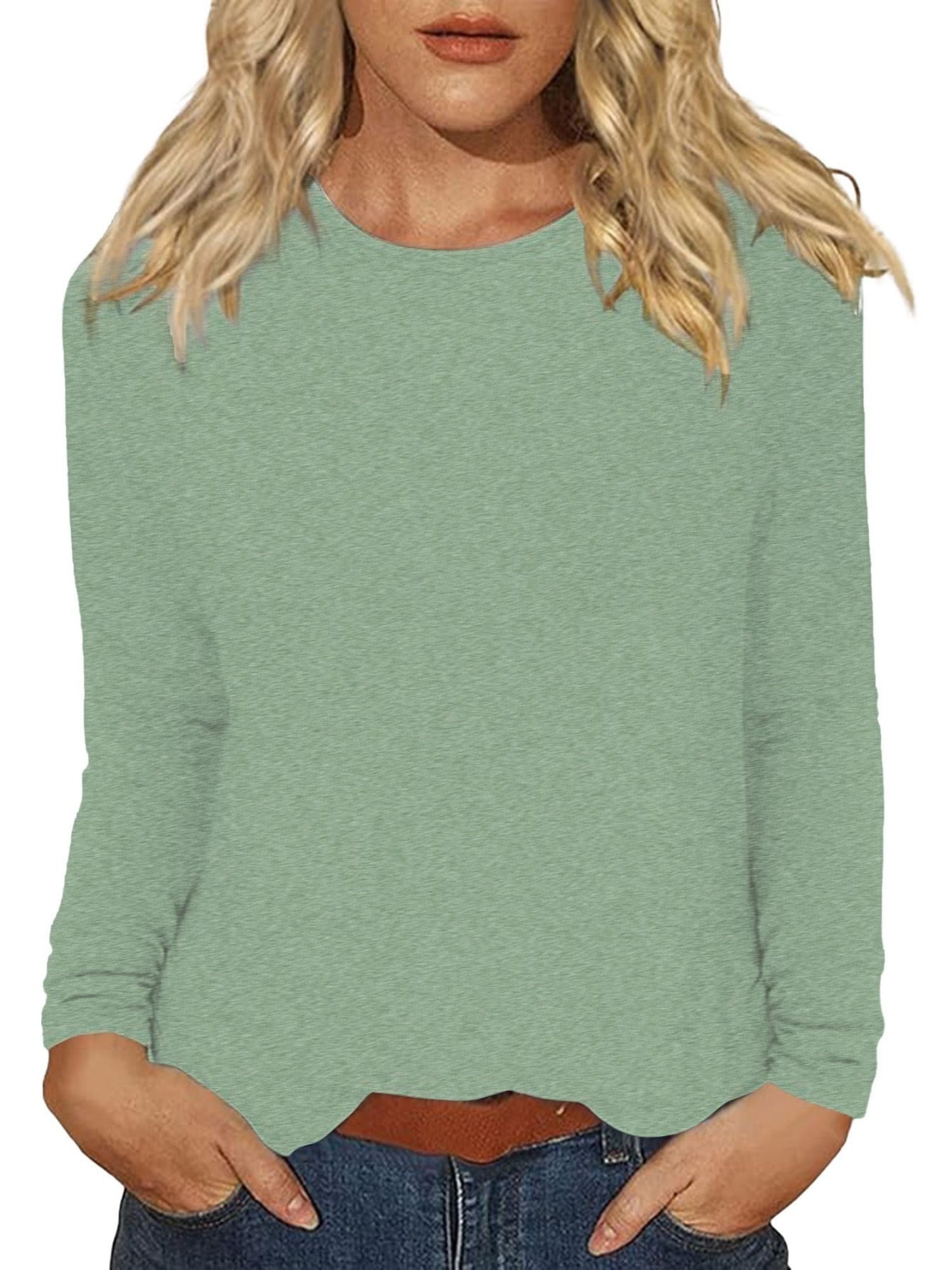 Women Long Sleeve Crew Neck Slim Fit Stretchy Layer T Shirts Tops ...