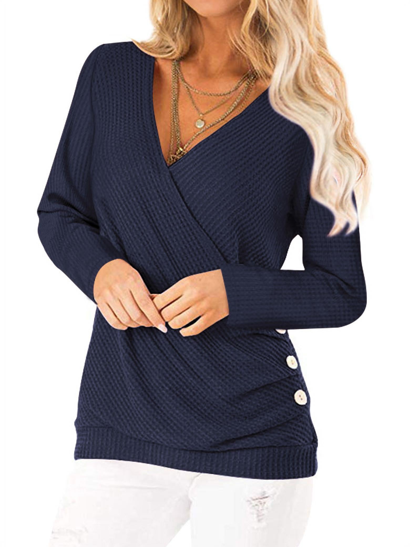 Women Long Sleeve Crossed Surplice Button Tops - Walmart.com