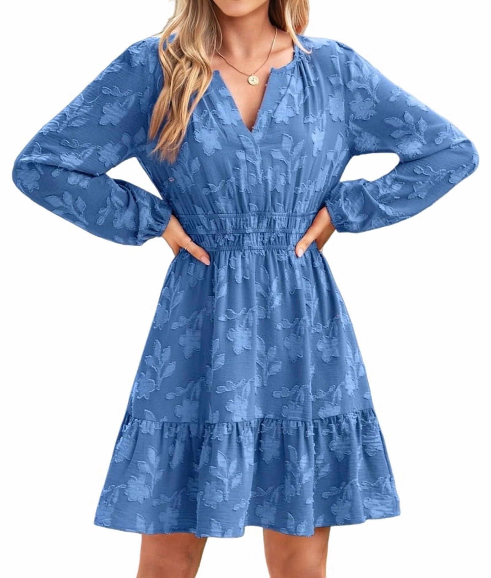 Women Long Sleeve Mini Dress Casual A Line Flowy Loose Vacation Party ...