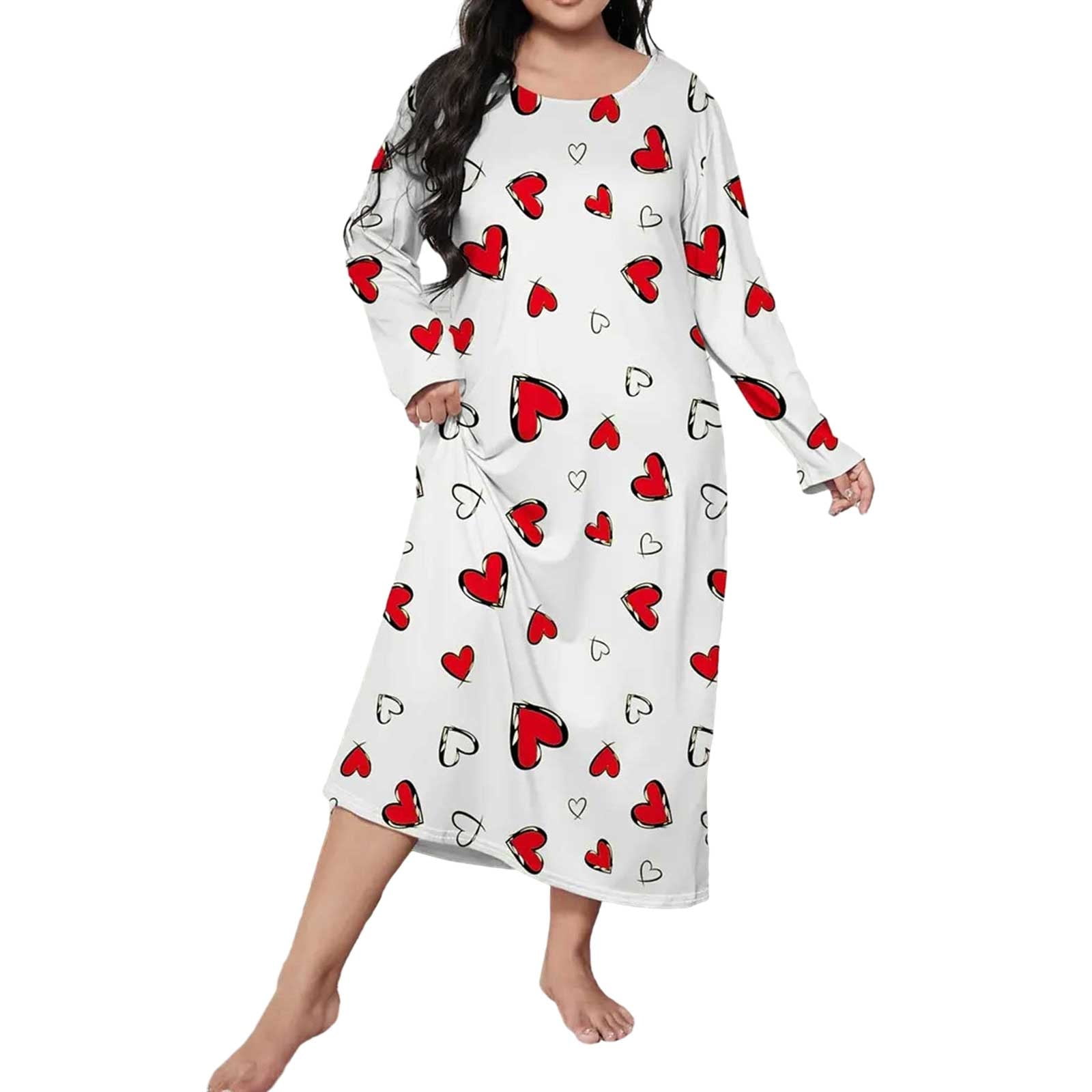 Women Long Sleeve Nightgown Print Pajamas Drop Shoulder Oversized Loose ...