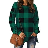 Joybuy Women's Casual Long Sleeve Plaid Printed Split Hem Top for Fall ...