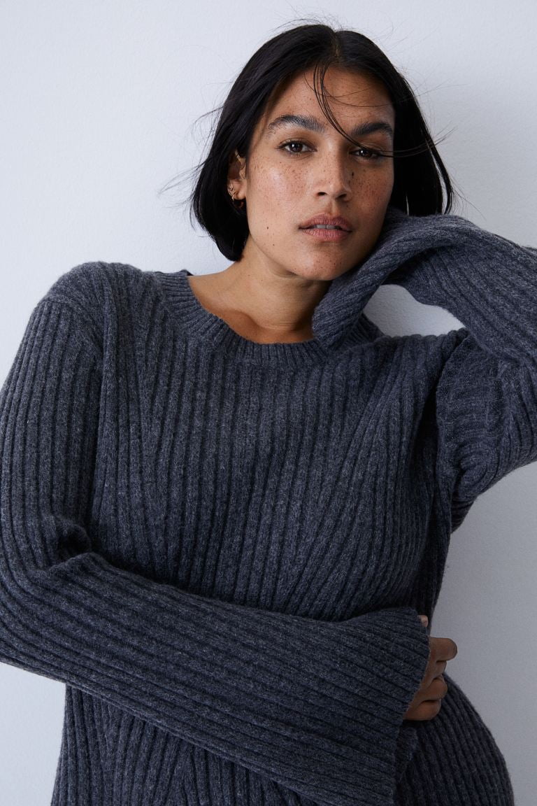 Women Long Sleeve Sweater Dress Crew Neck Pullover Sweatshirt Mini ...