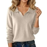 Women Long Sleeve T Shirts Loose Fit Casual Tshirt Button Down Collar ...