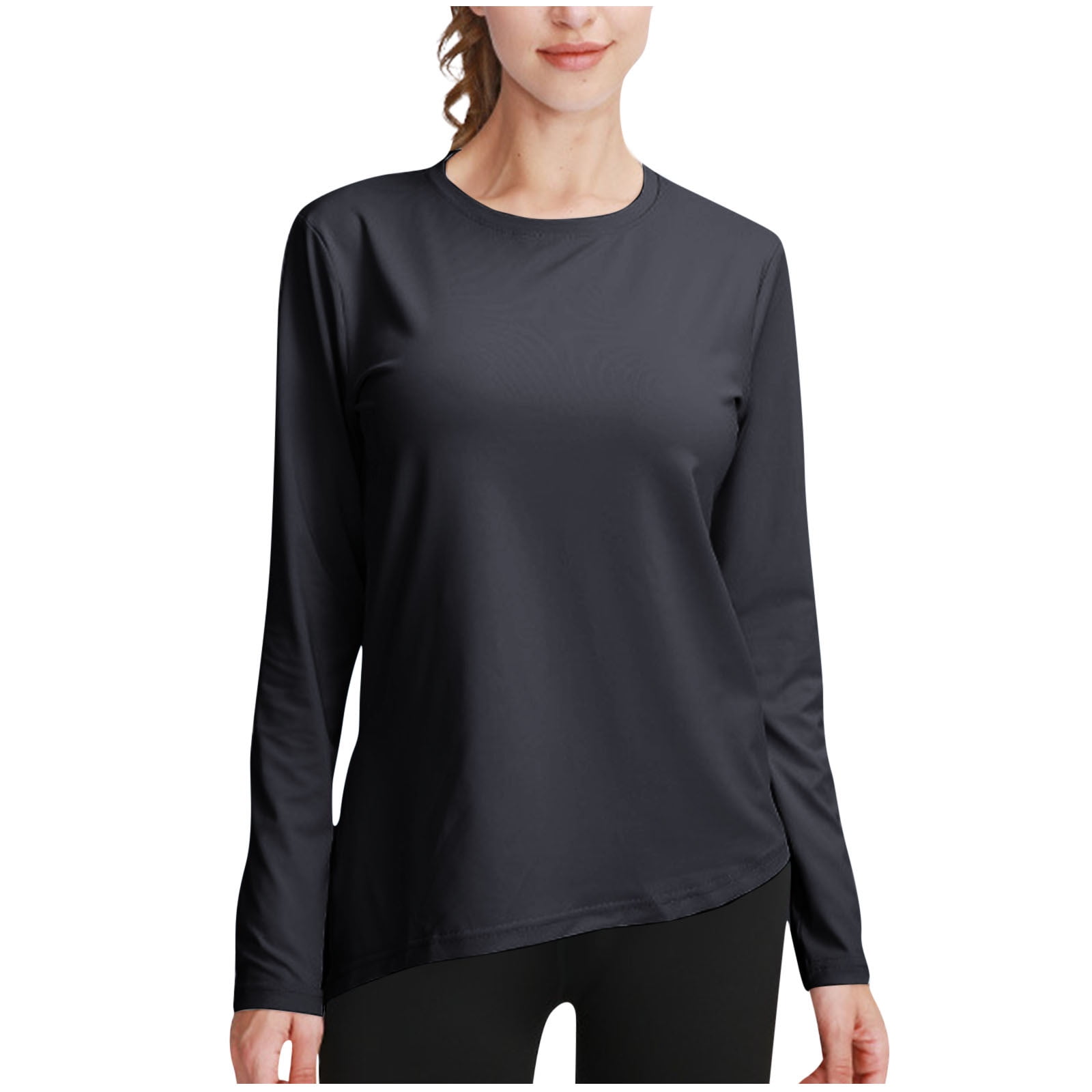 Women Long Sleeve Tops Winter Quick Dry Crewneck Yoga Shirts ...