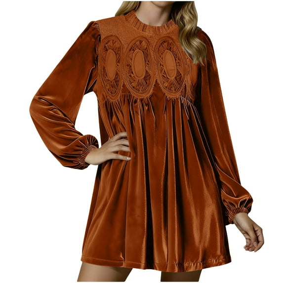 Women Long Sleeve Velvet Dress Spring V Neck Holiday Cocktail Party ...