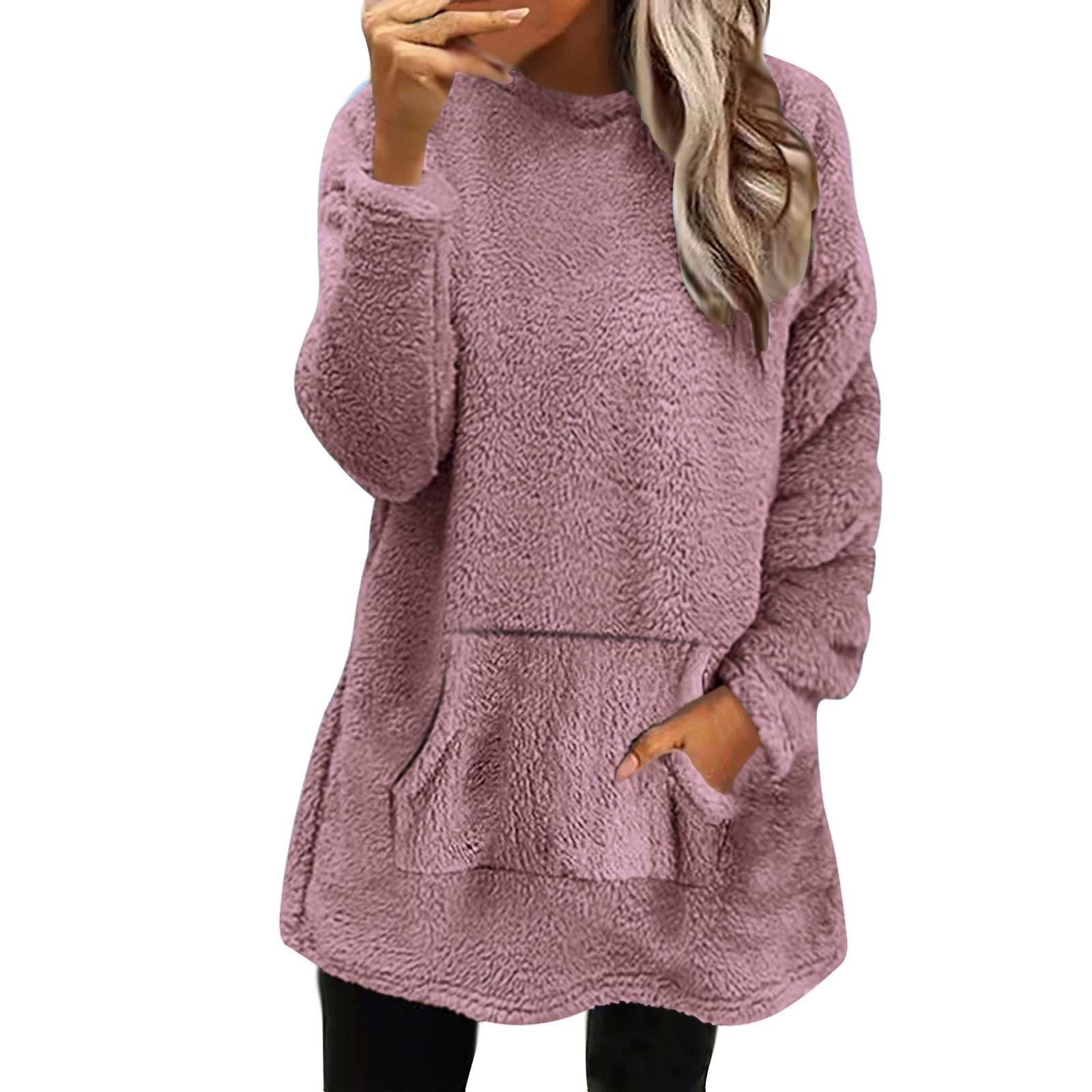 Women Long Sleeve Winter Shirts Round Neck Casual Warm Cute Long Tops ...