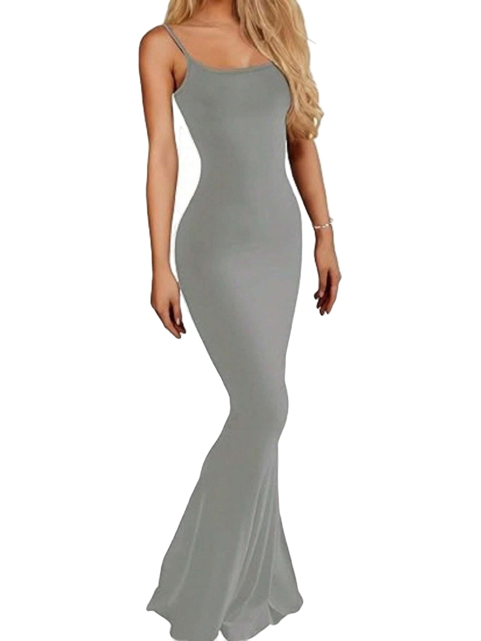 Women Long Sleeveless Dress, Plain Grey Color, Party Evening Maxi Dress ...