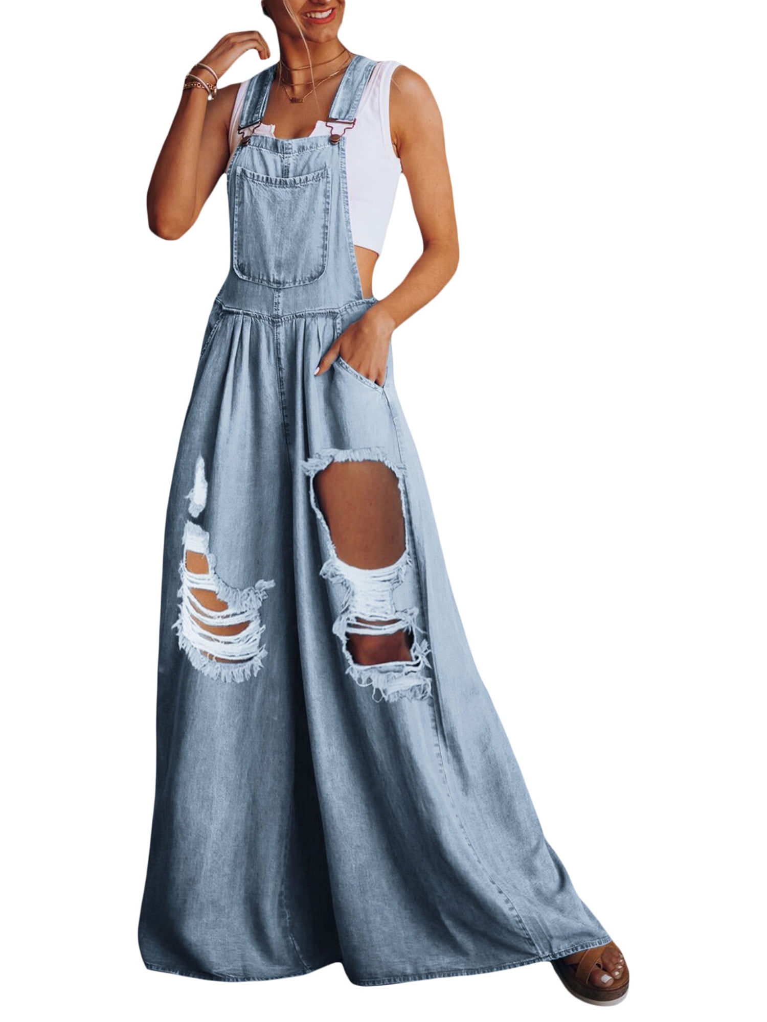 Women Loose Baggy Overalls Denim Jean Casual Adjustable Denim Bib ...